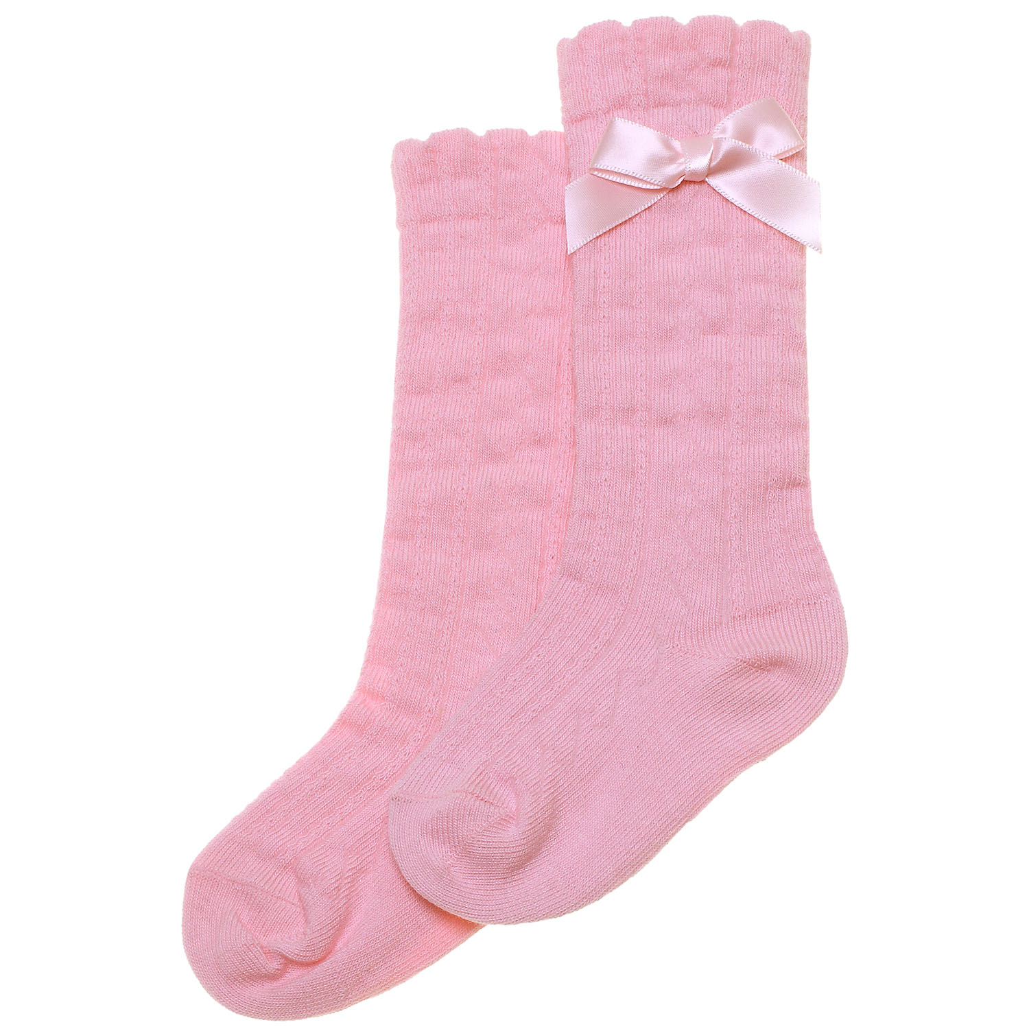 Pink Knee High Bow Socks Scallop Edge Cotton Rich | Cachet Kids